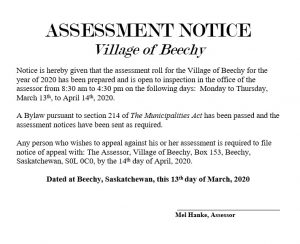 Assessment Notices – 2020 – Beechy, Saskatchewan